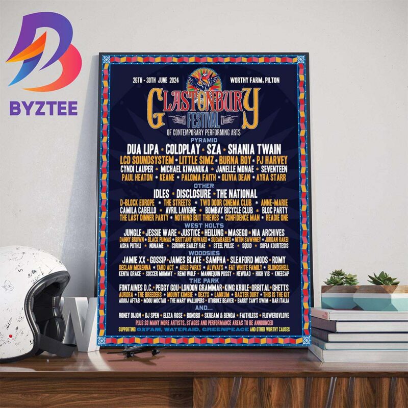 The First Glastonbury Festival 2024 Line-Up Poster Art Decorations ...