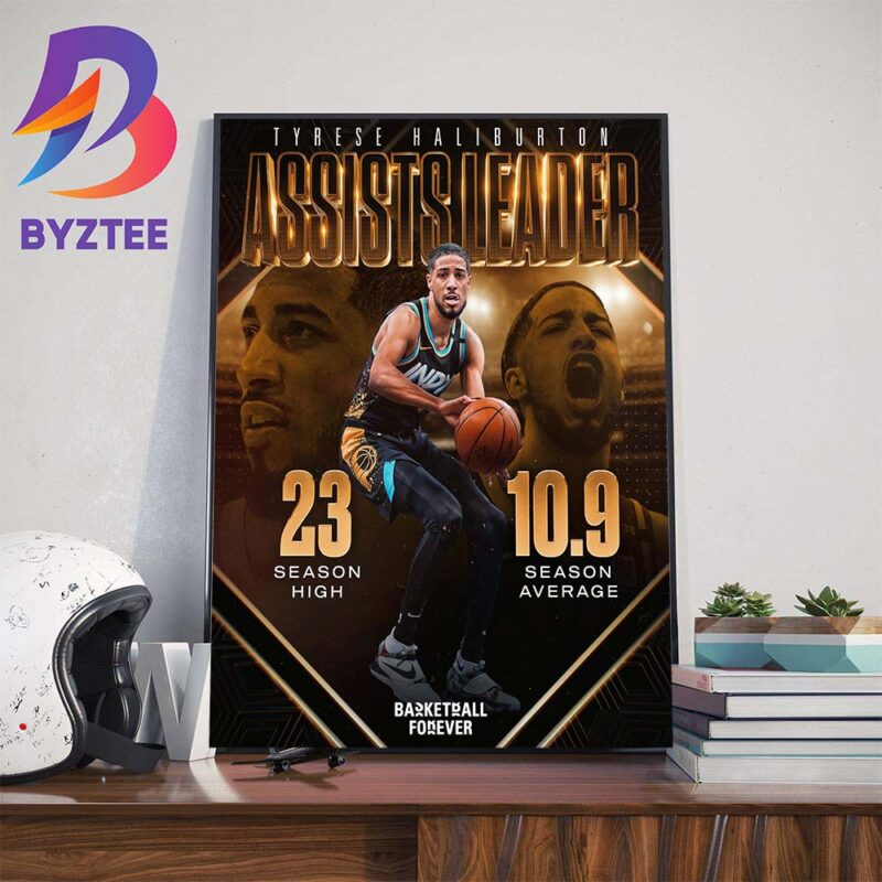 Tyrese Haliburton Is The 2023-24 NBA Assists Leader Home Decor Poster ...