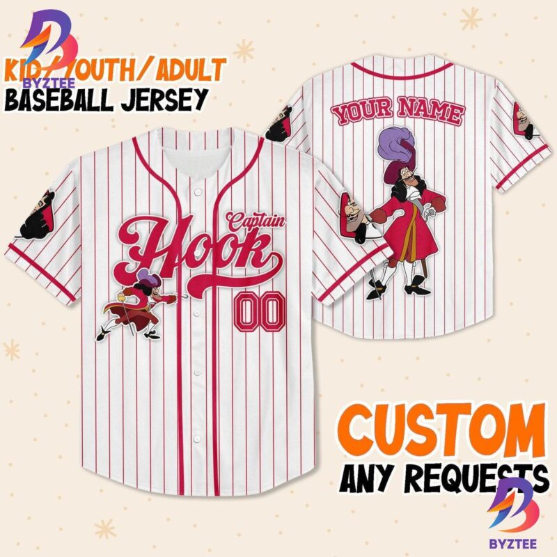 Custom Disney Captain Hook Simple Stripe Custom Name Baseball Jersey ...