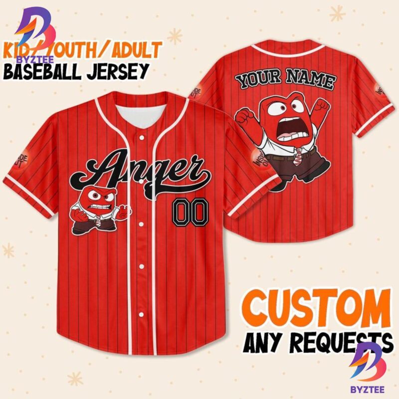 Custom Disney Inside Out Anger Simple Red Baseball Jersey - Byztee