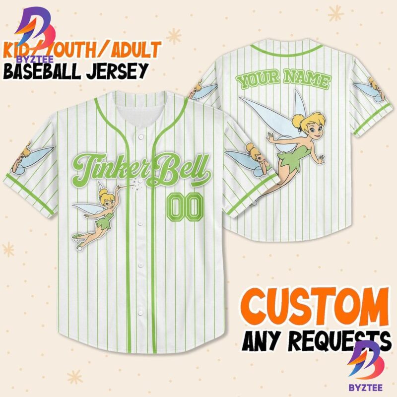 Custom Disney Tinkerbell Simple Stripe Baseball Jersey - Byztee