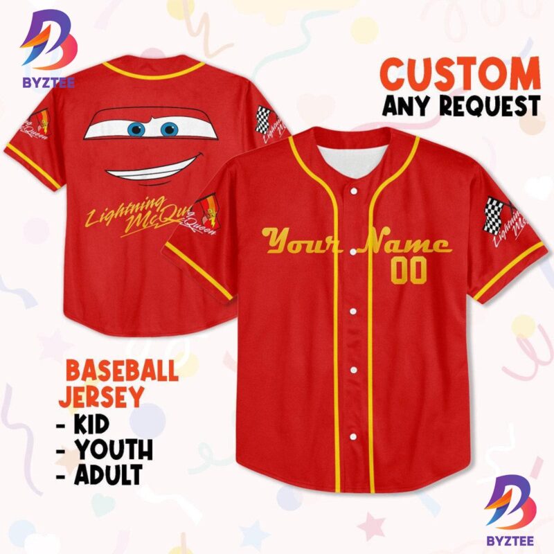 Personalize Cars Lightning Mcqueen Smile Custom Text Baseball Jersey ...