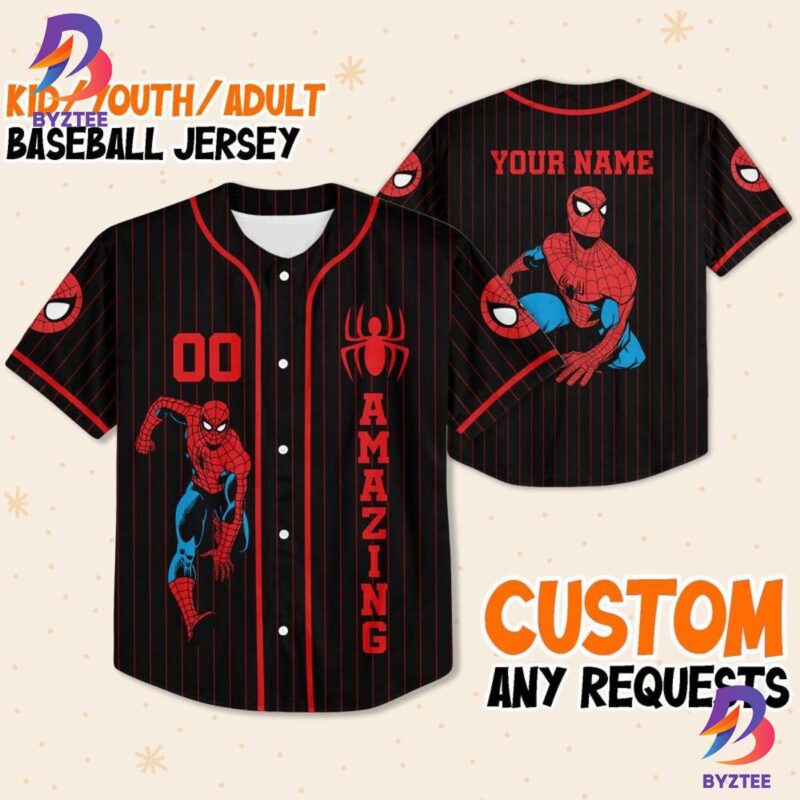 Personalize Disney Amazing Spider Man Black Striped Custom Baseball ...