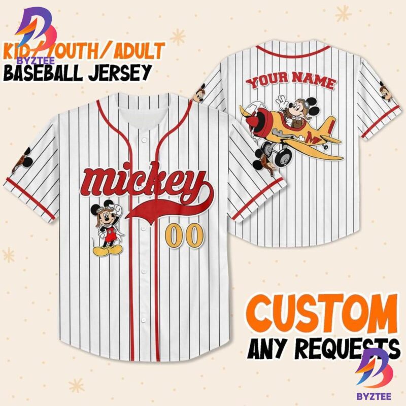 Personalize Disney Mickey Mouse Fly A Plane Baseball Jersey - Byztee