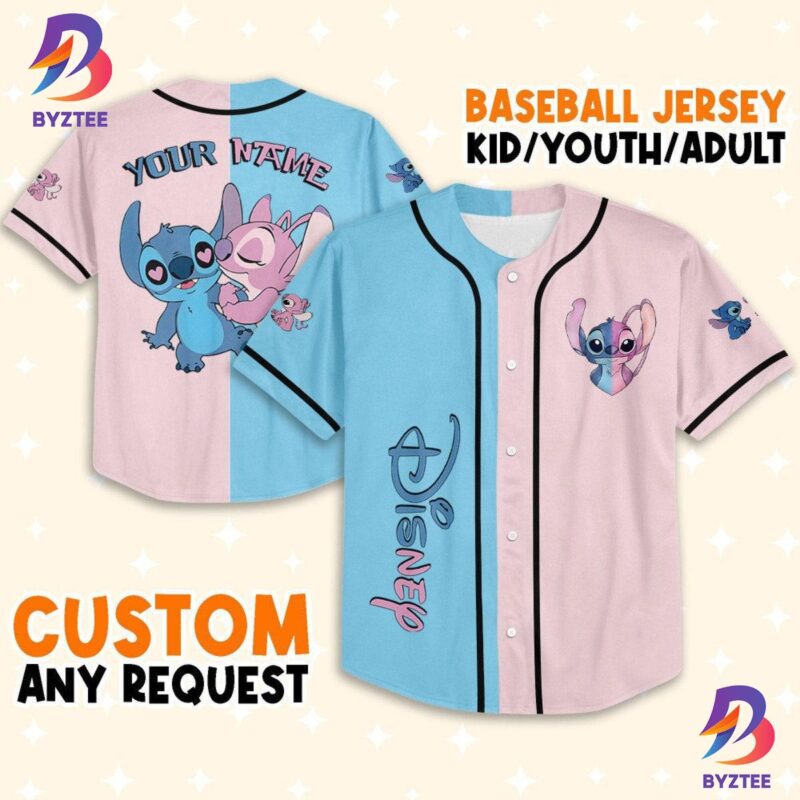 Personalize Vintage Disney Stitch And Angel Baseball Jersey - Byztee